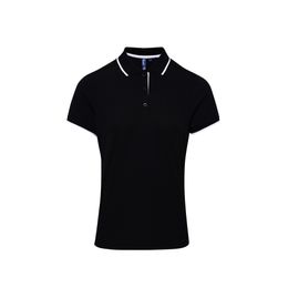 Premier Womens/Ladies Contrast Coolchecker Polo Shirt (Schwarz/Wei&szlig;)