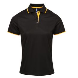 Premier Womens/Ladies Contrast Coolchecker Polo Shirt (Schwarz/Sonnenblume)