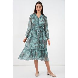 V-Ausschnitt Midi-Kleid mit Knopfverschluss