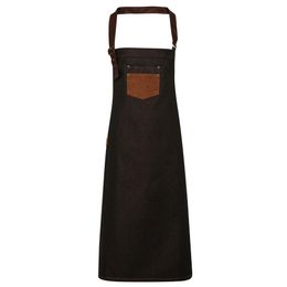 Premier Unisex Erwachsene Abteilung gewachst Look Kunstleder Denim L&auml;tzchen Sch&uuml;rze (schwarz / braun Denim)
