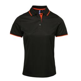 Premier Womens/Ladies Contrast Coolchecker Polo Shirt (Schwarz/Orange)