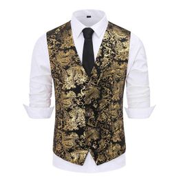Allthemen Einreihige Slim Fit Weste mit Print Gold