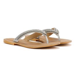 Tower Footwear Metallic Bead Thong Damen Silber Sandalen