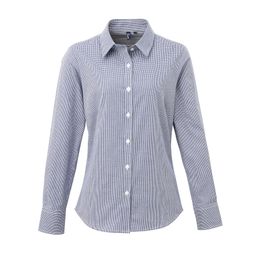 Premier Damen/Damen Microcheck Langarmhemd (Marine/Wei&szlig;)