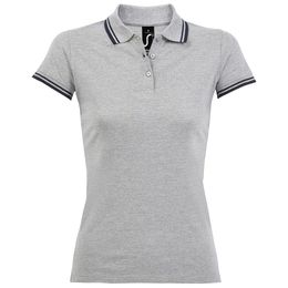 SOLS Damen/Damen Pasadena Tipped Kurzarm-Pique-Poloshirt (Heather Grey/Navy)