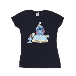 Disney - "Lilo & Stitch Reading A Book" T-Shirt f&uuml;r Damen (Marineblau)