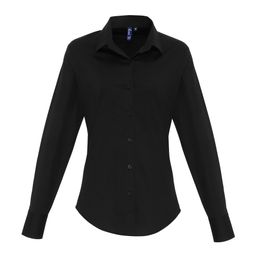 Premier Womens/Ladies Stretch Fit Popeline Langarm-Bluse (Schwarz)