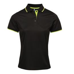Premier Womens/Ladies Contrast Coolchecker Polo Shirt (Schwarz/Limette)