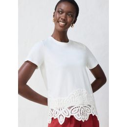 bonprix Shirt mit Seidenanteil und H&auml;kelspitze, wei&szlig;, Gr.36/38 (S), klassisches Shirt mit schm&uuml;ckender Spitze am Saum, aus Seide