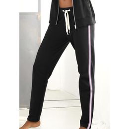 H.I.S. H.I.S Homewearhose schwarz Gr. 36/38 f&uuml;r Damen. Mit Kontrastband, Logoschriftzug, Logostickerei. Bequem. Nachhaltig.