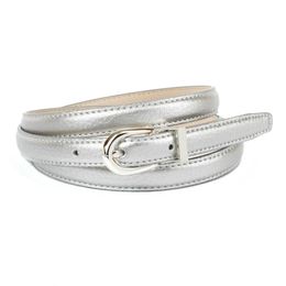 Anthoni Crown Damen Lederg&uuml;rtel in schmaler Form, gl&auml;nzende Oberfl&auml;che silber 95
