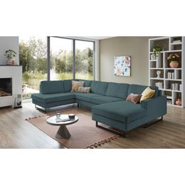 Wohnlandschaft Home Affaire "Pinto, 350 cm, U-Form, XXL, mit Ottomanen", blau (azur), B:350cm H:85cm T:206cm, 92% Polyester, 8% Nylon, Sofas, Wohnlandschaft, Cord, Chenille, Lederoptik, mit Keder, Metallf&uuml;&szlig;e, Wellenunterfederung
