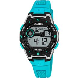 Chronograph Calypso Watches "Digital Crush", blau (t&uuml;rkis), Armbanduhren, Kinder, Chronograph, Kinderuhr, Quarzuhr, Armbanduhr, Junge, digital, Tag, Wochentag, Monat