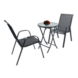 Garten-Essgruppe Vcm "3tlg Balkonset Gartenm&ouml;bel Stapelst&uuml;hle Set Sonlas", anthrazit, B:56cm T:73cm, Obermaterial: 90% Metall MT. 10% Textilmaterial TEXMAT., Sitzm&ouml;bel-Sets