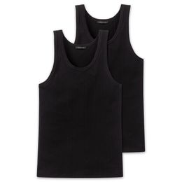 Unterhemd Schiesser "Authentic", Herren, Gr. 6L, N-Gr, schwarz (000, schwarz), Single Jersey, Obermaterial: 95% Baumwolle, 5% Elasthan, unifarben, k&ouml;rpernah, tiefer Rundhals, Unterhemden Unterhemd, mit Nadelzug-Muster