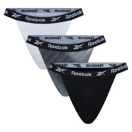 Slip Reebok "KATHY", Damen, Gr. L (40), wei&szlig; (schwarz, grau marl, wei&szlig;), Obermaterial: 95% Baumwolle, 5% Elasthan, bedruckt, eng, Unterhosen Slip, atmungsaktiv, basic, eng, bequem, breiter Bund, mit Logo, Baumwollmix