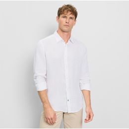 Leinenhemd OLYMP, Herren, Gr. S, N-Gr, wei&szlig;, Leinenmischung, Obermaterial: 100% Leinen, meliert, unifarben, regular fit normal, 1-Knopf-Manschette mit Schlitz, Hemden, Kentkragen, casual