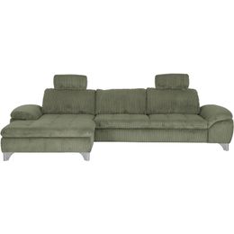 Ecksofa DIE PLANBAR "MP-IN14007", cord forest, B:318cm H:84cm T:180cm, 100% Polyester, Sofas, Ecksofa, wahlweise mit Bettfunktion und verstellbaren Kopfst&uuml;tzen