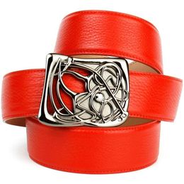 Anthoni Crown Damen Lederg&uuml;rtel mit Designer-Schlie&szlig;e rot 90