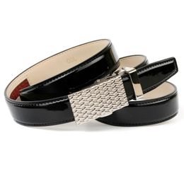 Anthoni Crown Damen Lederg&uuml;rtel Schmaler Lacklederg&uuml;rtel, Metallschlaufe schwarz 80