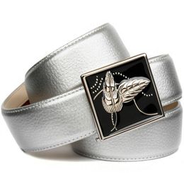 Anthoni Crown Damen Lederg&uuml;rtel mit handgefertigter, gl&auml;nzender Glasur-Schlie&szlig;e silber 90