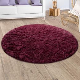 Paco Home Hochflor-Teppich &raquo;Silky 591&laquo; rund 37 mm H&ouml;he Uni-Farben, besonders weich und kuschelig, Wohnzimmer lila Polyester &Oslash; 160cm 1 Stk., 37mm, &Oslash; 160cm