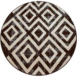 Paco Home Teppich &raquo;Poco 821&laquo; rund 6 mm H&ouml;he Kurzflor, Rauten-Design, In- und Outdoor geeignet schwarz Polypropylen (PP) &Oslash; 160cm 1 Stk., 6mm, &Oslash; 160cm