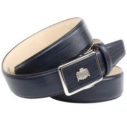 Anthoni Crown Herren Lederg&uuml;rtel mit filigranem Metall-Logo blau 105