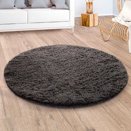 Paco Home Hochflor-Teppich &raquo;Silky 591&laquo; rund 37 mm H&ouml;he Uni-Farben, besonders weich und kuschelig, Wohnzimmer grau Polyester &Oslash; 80cm 1 Stk., 37mm, &Oslash; 80cm