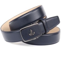 Anthoni Crown Herren Lederg&uuml;rtel Lederg&uuml;rtel mit Anker-Metall-Logo blau 90
