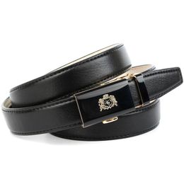 Anthoni Crown Damen Lederg&uuml;rtel mit goldfarbener Glas-Schlie&szlig;e und Wappen schwarz 85
