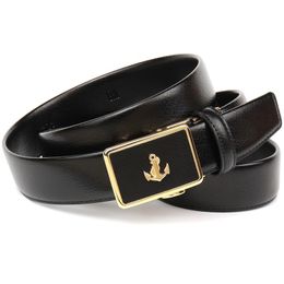 Anthoni Crown Herren Lederg&uuml;rtel Lederg&uuml;rtel mit goldfarbenem Anker-Logo schwarz 85
