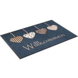 wash+dry by Kleen-Tex Fu&szlig;matte &raquo;Cottage Hearts&laquo; rechteckig 7 mm H&ouml;he Schmutzfangmatte, rutschhemmend, In- und Outdoor geeignet blau Kunstfaser B : 