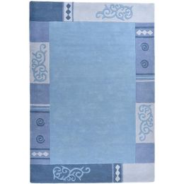 Theko Wollteppich &raquo;Ambadi&laquo; rechteckig 14 mm H&ouml;he reine Schurwolle, handgetuftet, mit Bord&uuml;re, modern blau Schurwolle B : 190cm 1 Stk., 14mm, L: 290cm