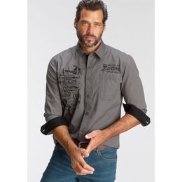 MAN'S WORLD Man's World Herren Langarmhemd mit kontrastfarbenem Print grau L (41/42), N-Gr