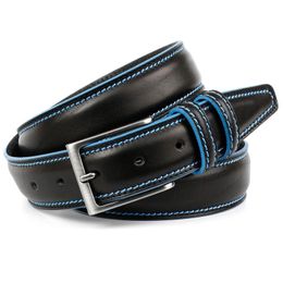 Anthoni Crown Herren Lederg&uuml;rtel mit Kontrast Stitching in blau schwarz 90