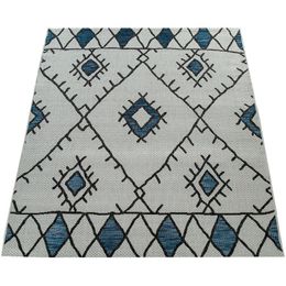 Paco Home Teppich &raquo;Kuba 124&laquo; rechteckig 4 mm H&ouml;he Flachgewebe, Rauten Design, In- und Outdoor geeignet, Wohnzimmer blau Polypropylen (PP) B : 200cm 1 Stk., 4mm,