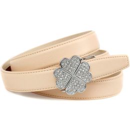 Anthoni Crown Damen Lederg&uuml;rtel mit filigraner Schlie&szlig;e in Kleeblattopik beige 110