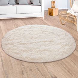 Paco Home Hochflor-Teppich &raquo;Silky 591&laquo; rund 37 mm H&ouml;he Uni-Farben, besonders weich und kuschelig, Wohnzimmer beige Polyester &Oslash; 80cm 1 Stk., 37mm, &Oslash; 80cm