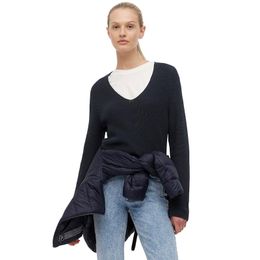 Marc O'Polo Marc O'polo Damen Marc O'Polo Strickpullover mit dekorativem Strickmuster am &Auml;rmel und V-Neck blau XL
