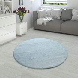 Paco Home Fellteppich &raquo;Rabbit 780&laquo; rund 26 mm H&ouml;he Kunstfell, Kaninchenfell-Haptik, echter Kuschelteppich, Uni-Farben blau Polyester &Oslash; 200cm 1 Stk., 26mm, &Oslash; 