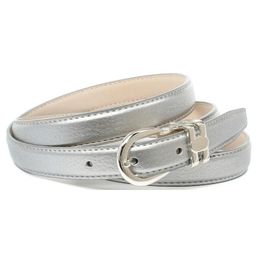 Anthoni Crown Damen Lederg&uuml;rtel in schmaler Form, bombiert und abgen&auml;ht silber 100