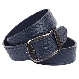 Anthoni Crown Damen Lederg&uuml;rtel mit Flecht-Pr&auml;gung blau 80
