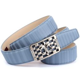 Anthoni Crown Damen Lederg&uuml;rtel mit silberfarbener stilisierter Lilien-Schnalle blau 110