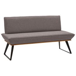 Voleo Sitzbank, Schwarz, Eiche, Graubraun, Metall, Eiche, massiv, Uni, 3-Sitzer, 180x87x64 cm, Stoffauswahl, mit R&uuml;ckenlehne, Esszimmer, B&auml;nke, Sitzb&auml;nke