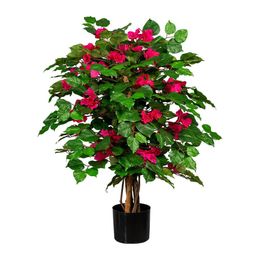 Kunstpflanze, Gr&uuml;n, Rot, Kunststoff, 100 cm, inkl. Topf, mit Naturstamm, UV-best&auml;ndig, Dekoration, Blumen & Zubeh&ouml;r, Kunstpflanzen