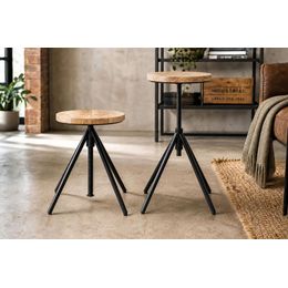 Riess Ambiente H&ouml;henverstellbarer Hocker FACTORY 60cm natur Mangoholz Metall Sitzhocker Riess-Ambiente