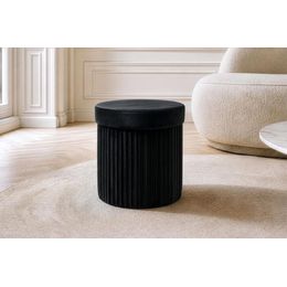 Riess Ambiente Runder Hocker &Eacute;LAN 40cm schwarz Samt faltbar mit Stauraum Riess-Ambiente Modern Retro Skandinavisch