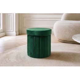 Riess Ambiente Runder Hocker &Eacute;LAN 40cm gr&uuml;n Samt faltbar mit Stauraum Riess-Ambiente Modern Retro Skandinavisch