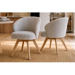 Riess Ambiente Drehbarer Stuhl WALK&Uuml;RE beige natur Eichenholz mit Taschenfederkern und Armlehne Polsterstuhl Riess-Ambiente Esszimmerstuhl K&uuml;chenstuhl
